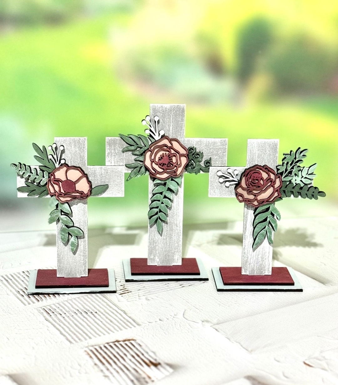 Layered Floral Crosses Set of 3 Shelf Sitters SVG Digital Download for ...