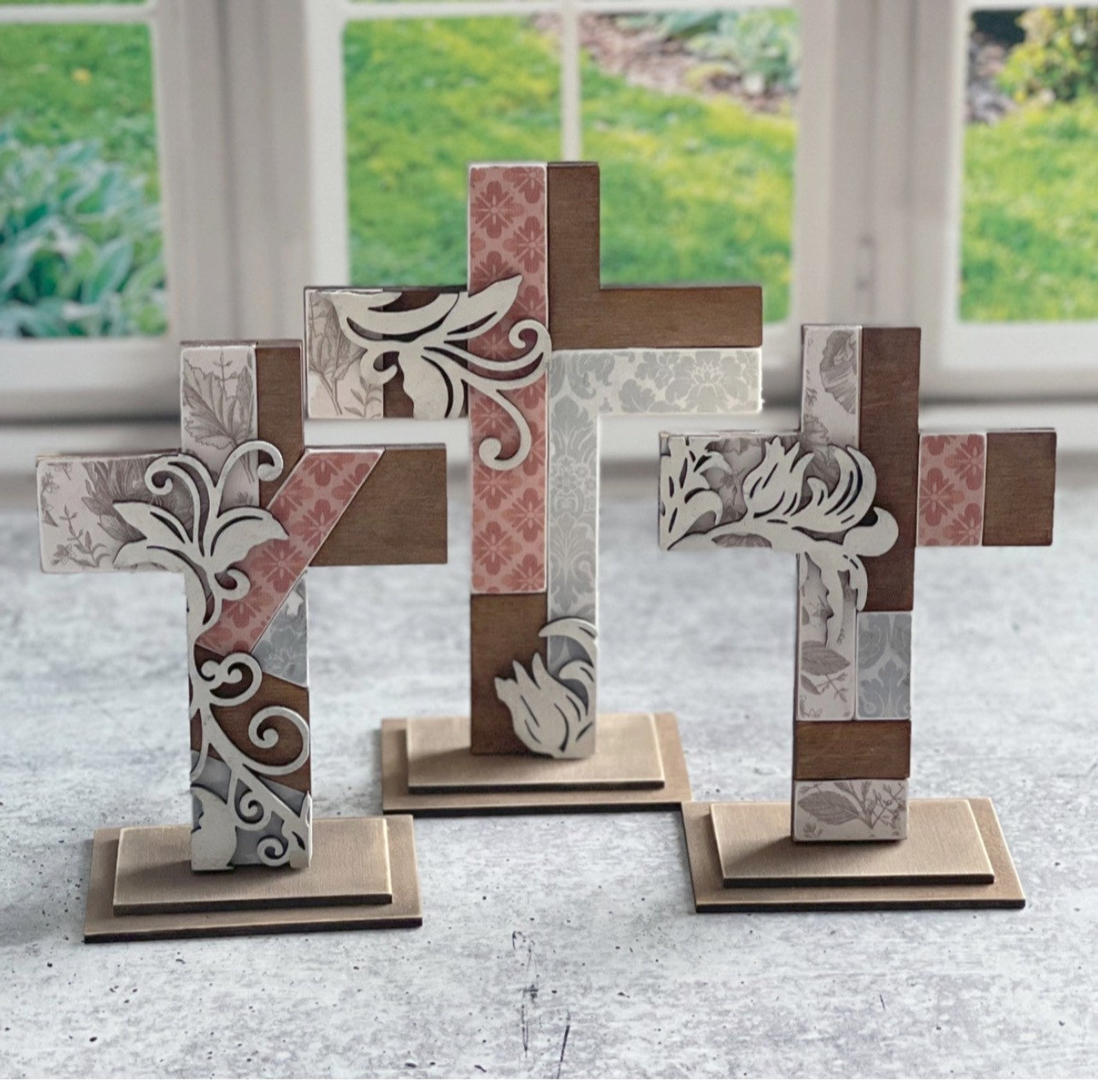 Flourish Farmhouse Style Cross Trio SVG Digital Download for Glowforge ...