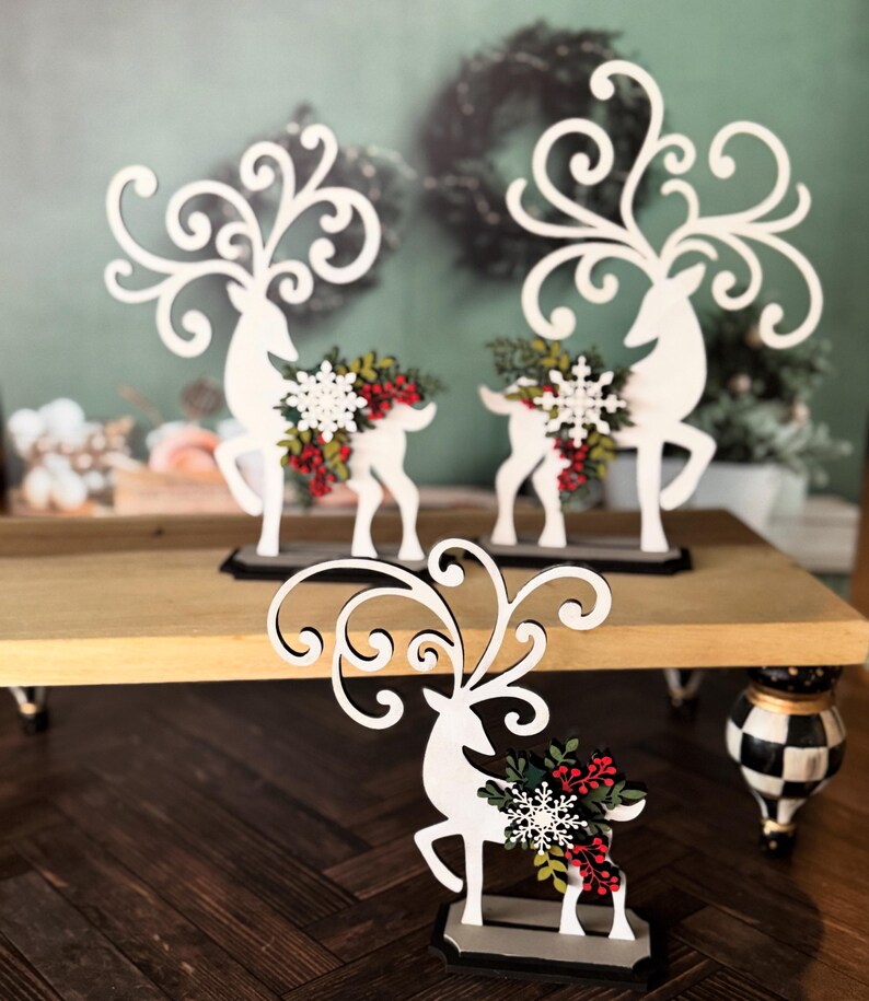Mistletoe & Holly Christmas Reindeer Set of 3 SVG Digital Download for ...