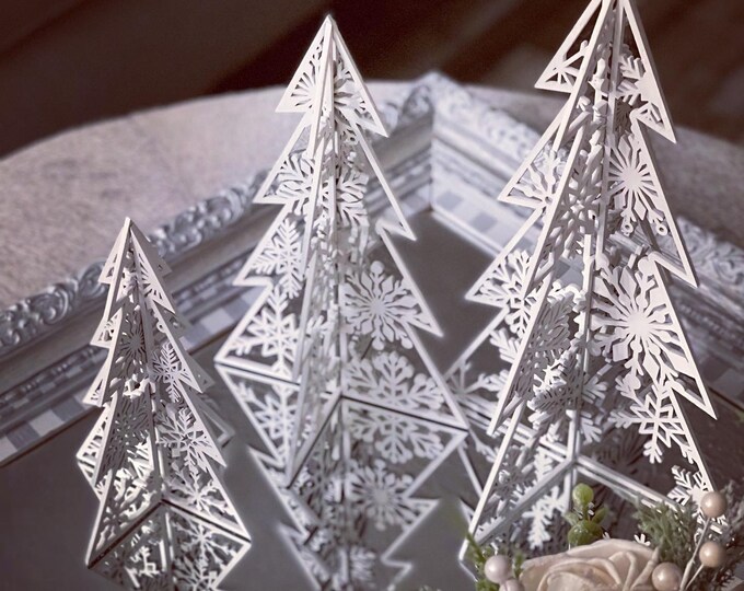 3D Snowflake Standing Trees Set of 4 SVG Files Glowforge Laser ...