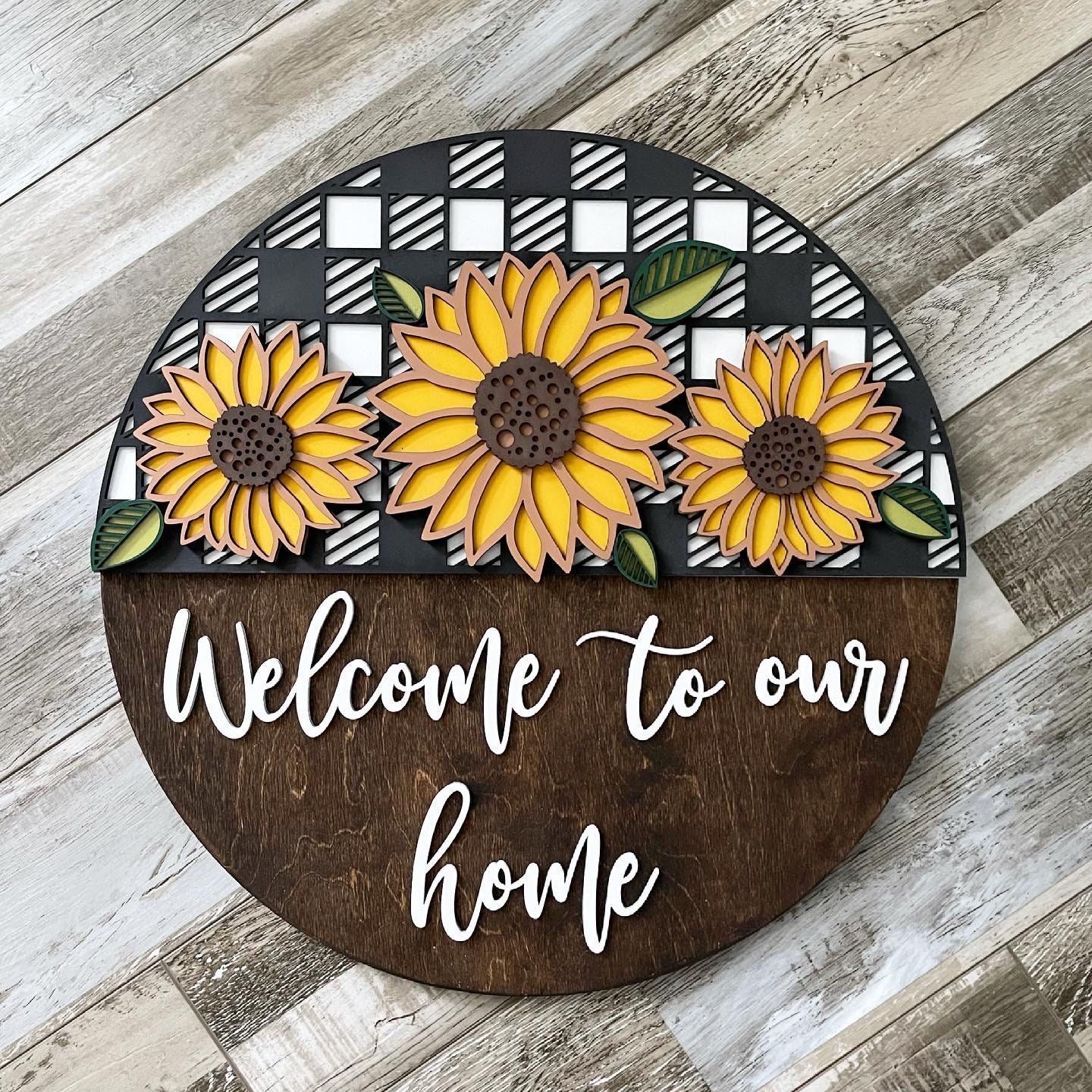 Buffalo Plaid Sunflower Welcome Sign Door Hanger SVG Digital - Etsy Canada