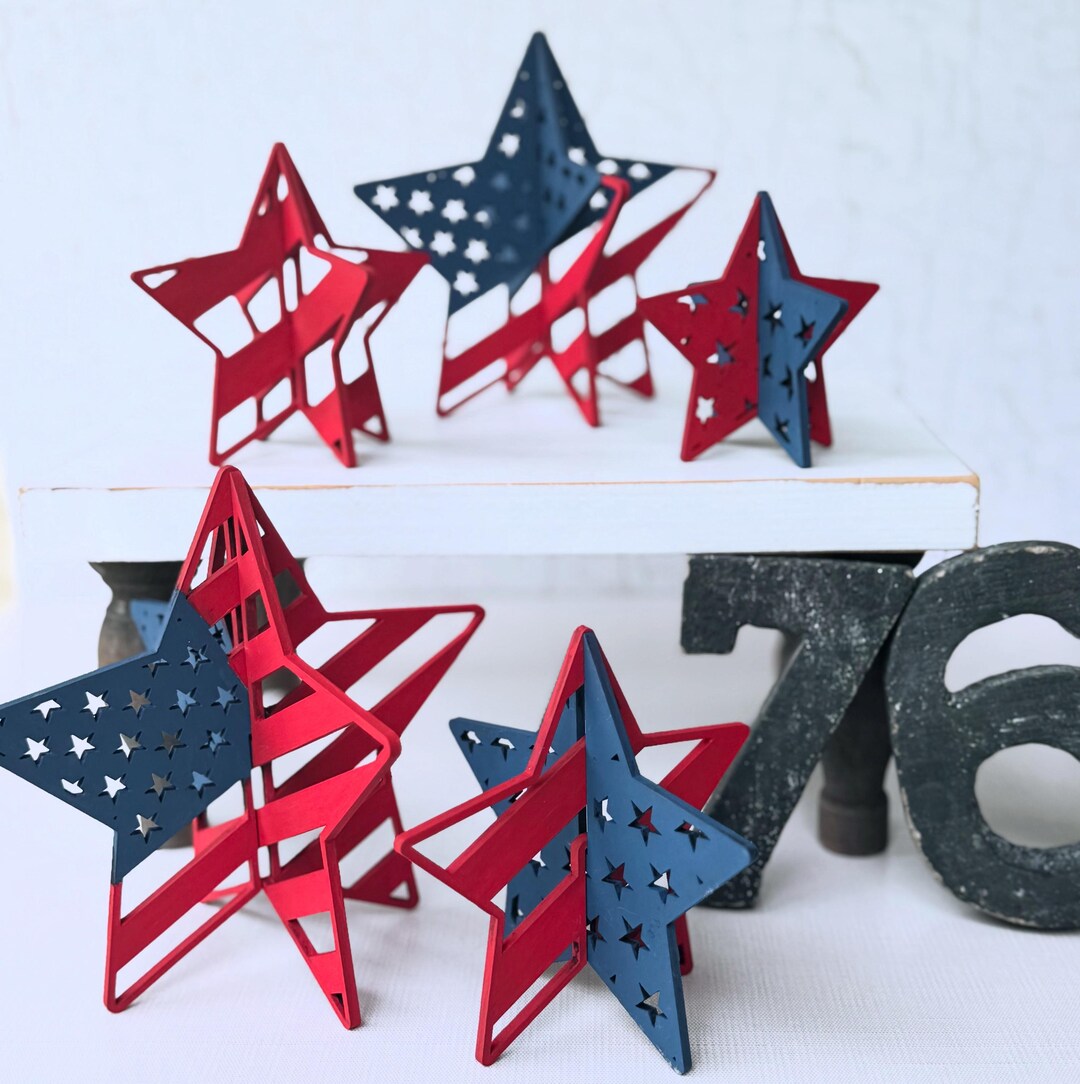 1/8" 3D Standing Stars -set of 5 Patriotic Stars and Stripes for Mantle ...