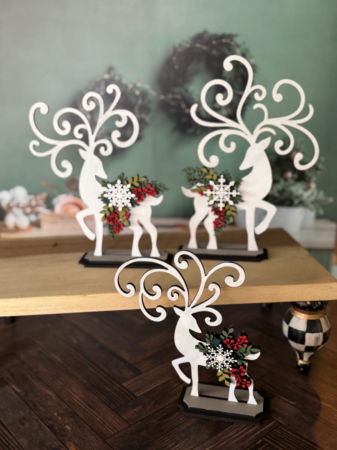 Mistletoe & Holly Christmas Reindeer Set of 3 SVG Digital Download for ...