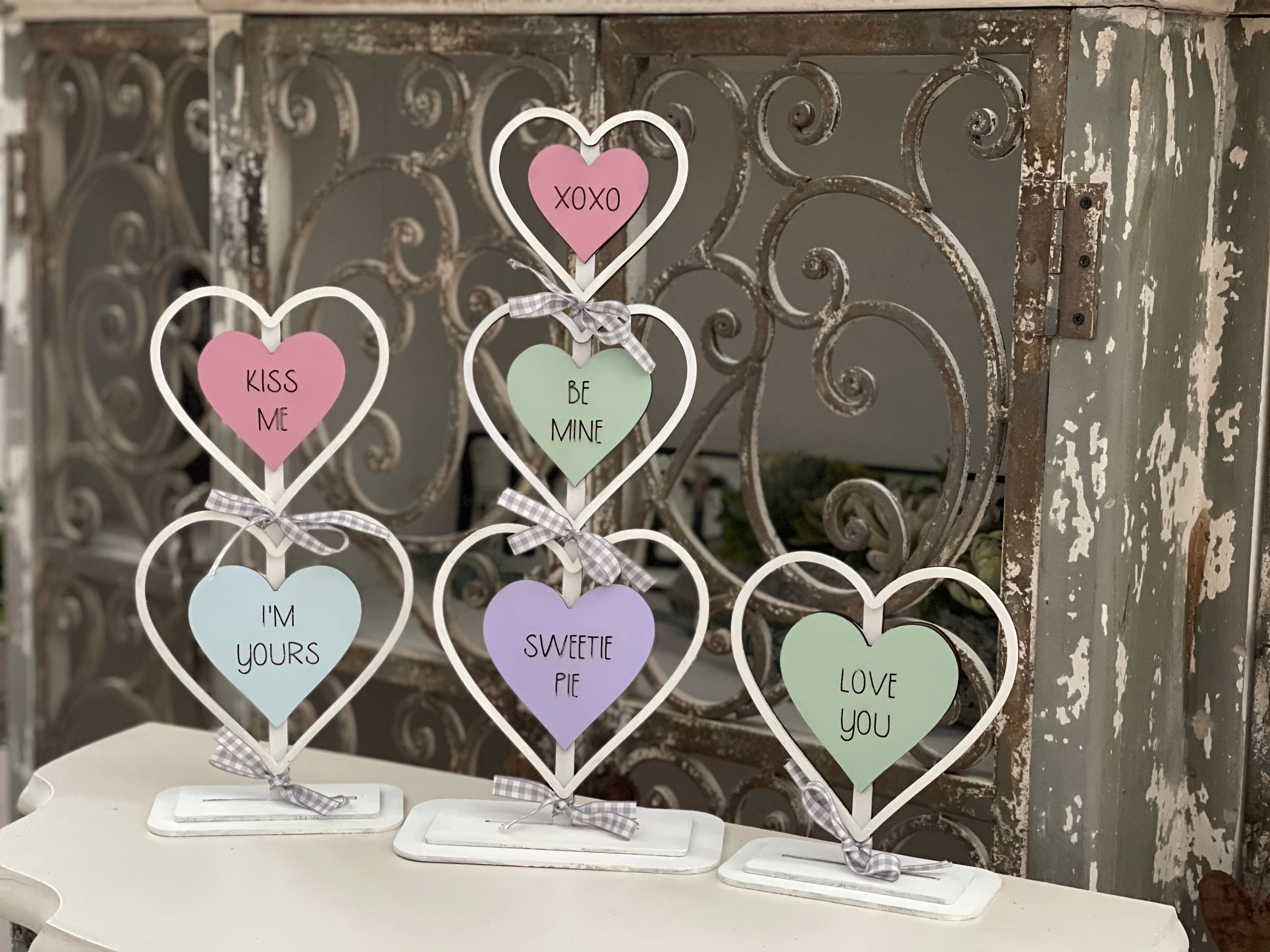 Heart Topiary Bundle conversation Hearts Swirls Roses for - Etsy