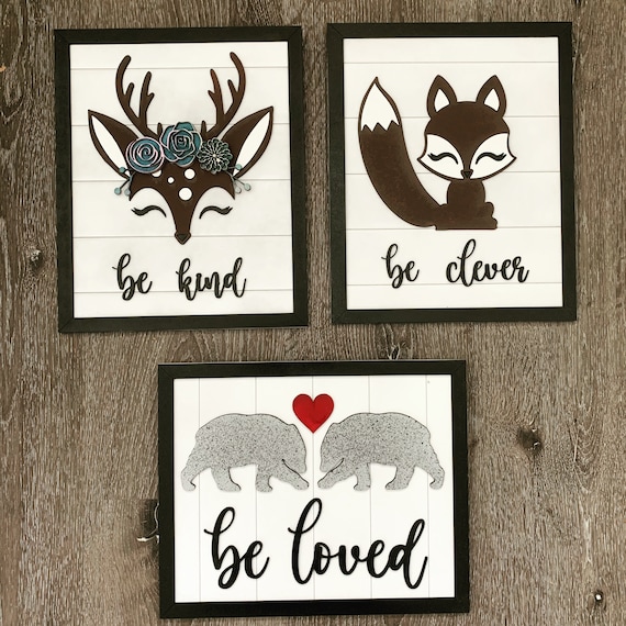 Woodland Animal Shiplap Framed Signs Fox Deer Bears SVG - Etsy