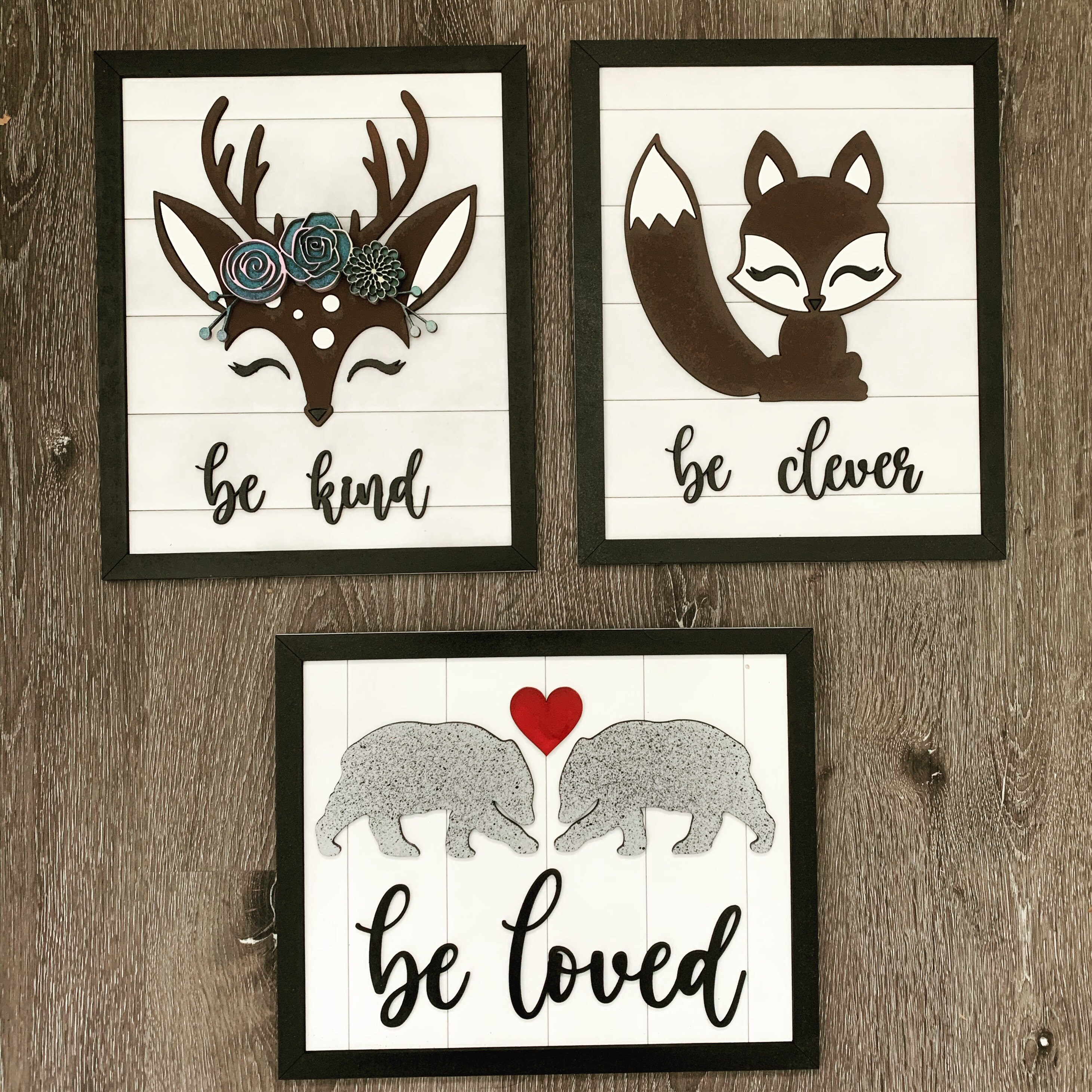 Woodland Animal Shiplap Framed Signs Fox Deer Bears SVG - Etsy