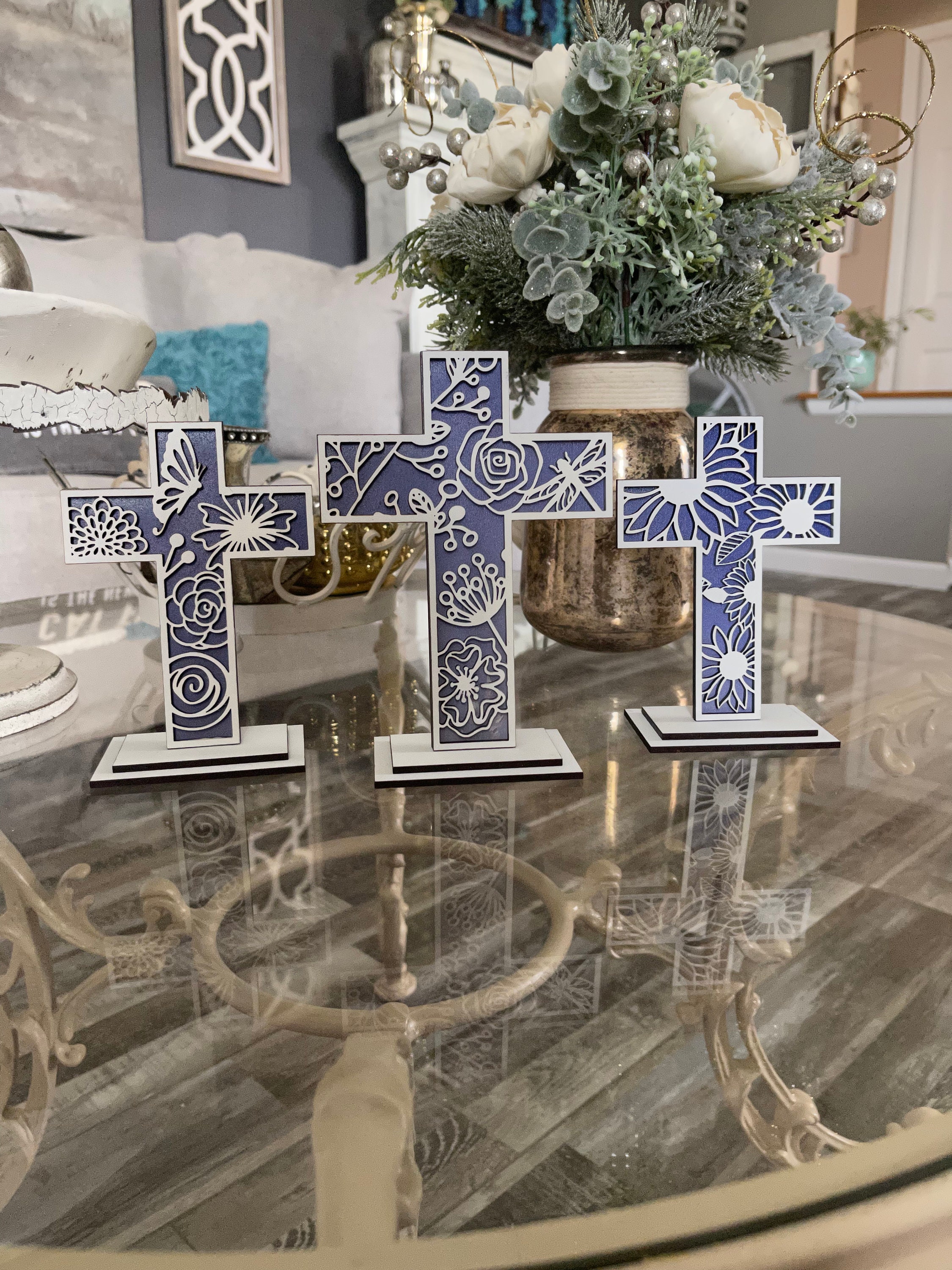 Floral Crosses Set of 3 SVG Digital Download for Glowforge or - Etsy