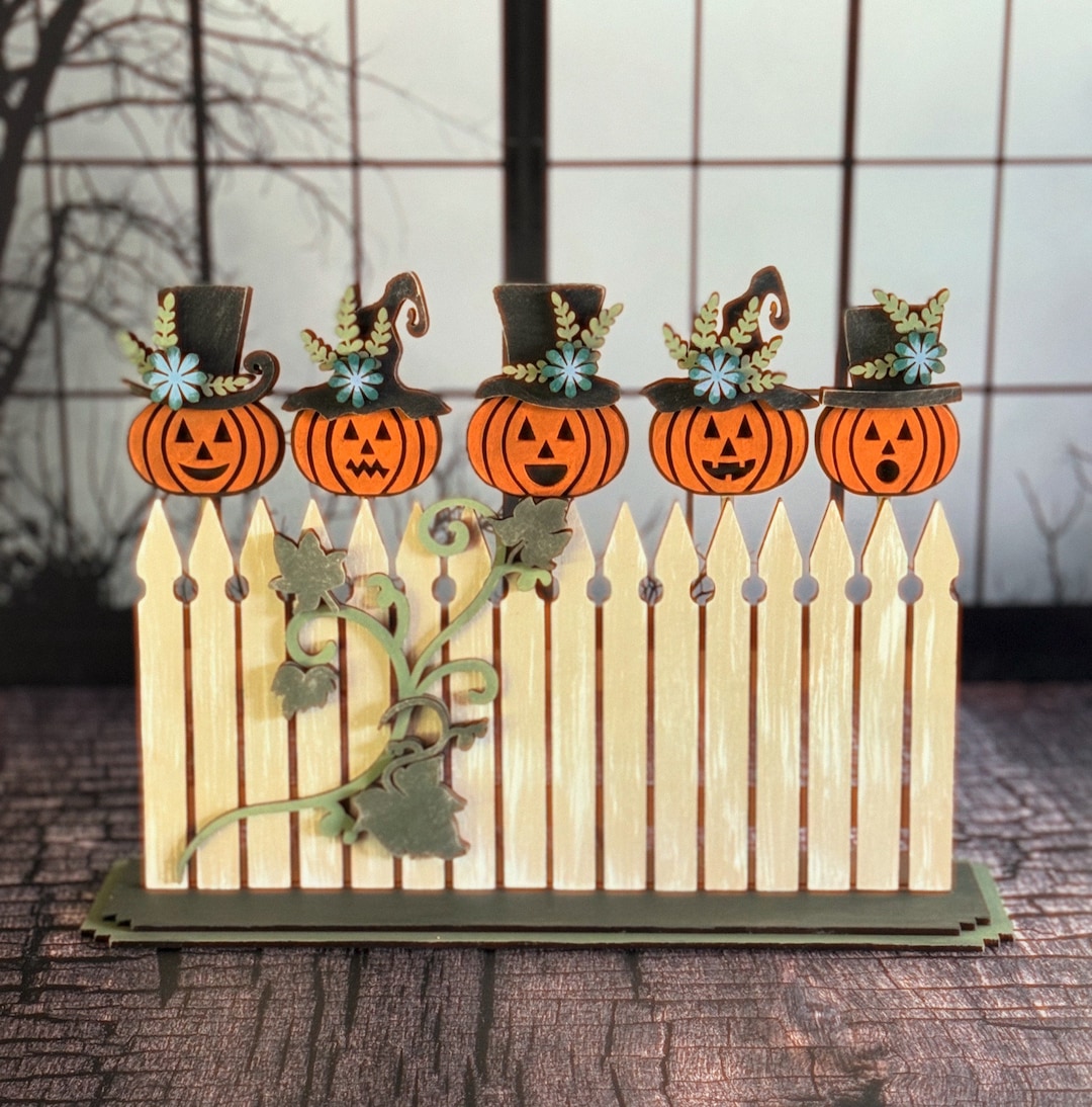 5 Little Pumpkins Sitting on a Fence Shelf Sitter SVG Digital Download ...