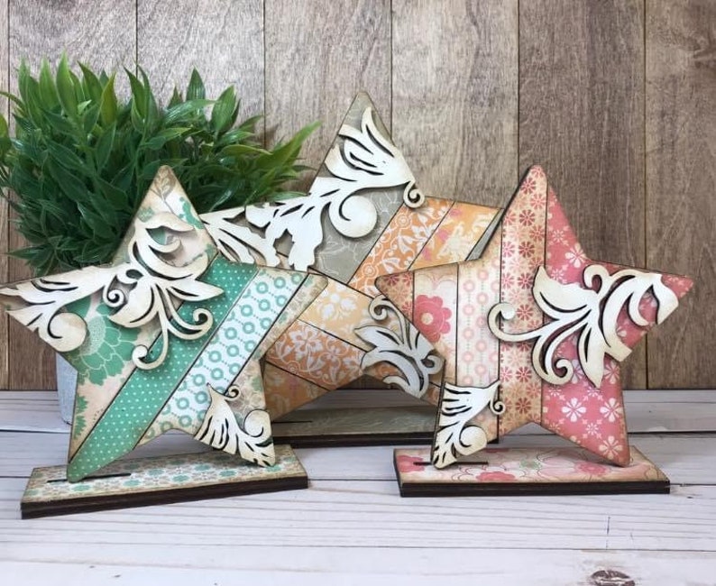 Flourish Farmhouse Style Star Trio SVG Digital Download for Glowforge ...