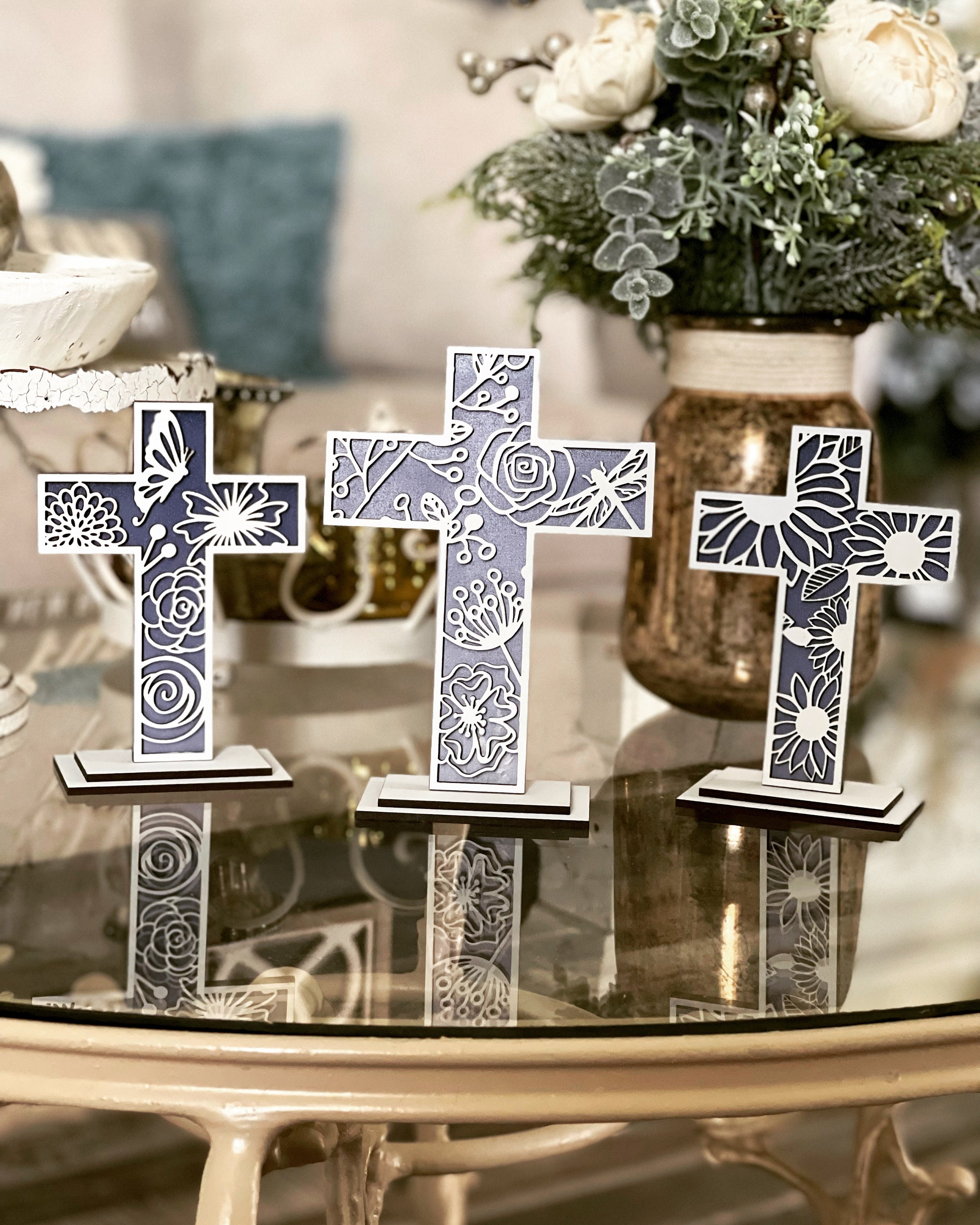 Floral Crosses Set of 3 SVG Digital Download for Glowforge or - Etsy