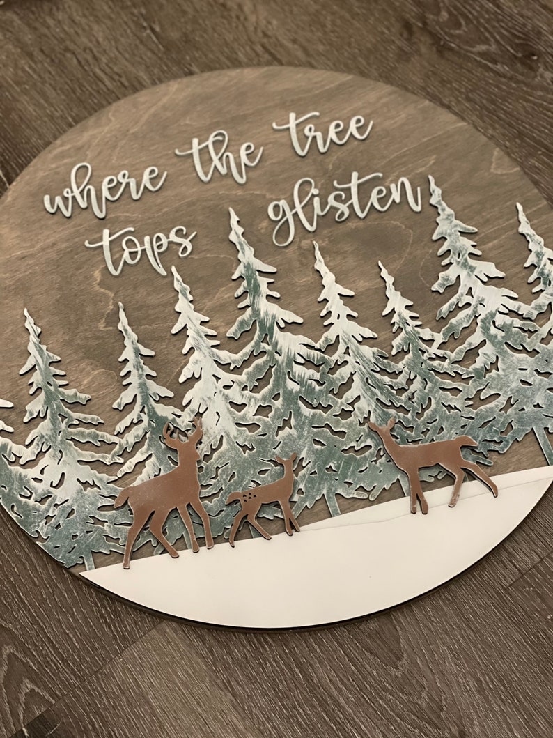 Snowy Deer Family Pine Tree Welcome Door Hanger Sign for 18” Rounds SVG ...