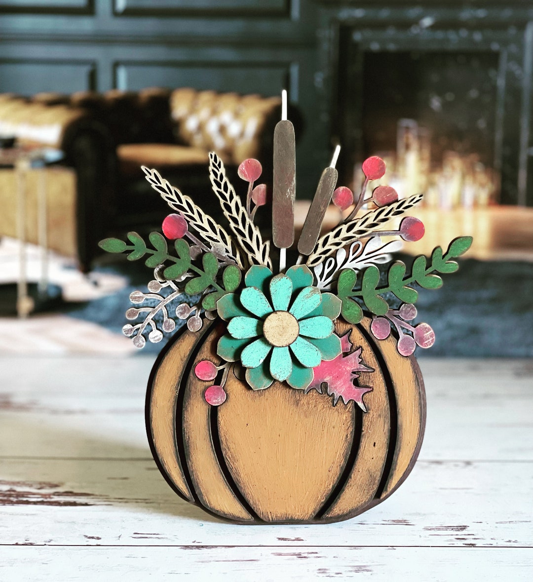 Fall Floral Cattail Pumpkin SVG Digital Download for Glowforge or Laser ...