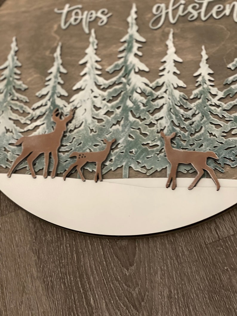 Snowy Deer Family Pine Tree Welcome Door Hanger Sign for 18 - Etsy