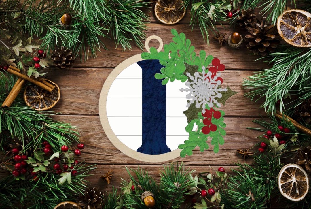 Floral Monogram Letter I Christmas Ornament / Initial Ornament SVG ...