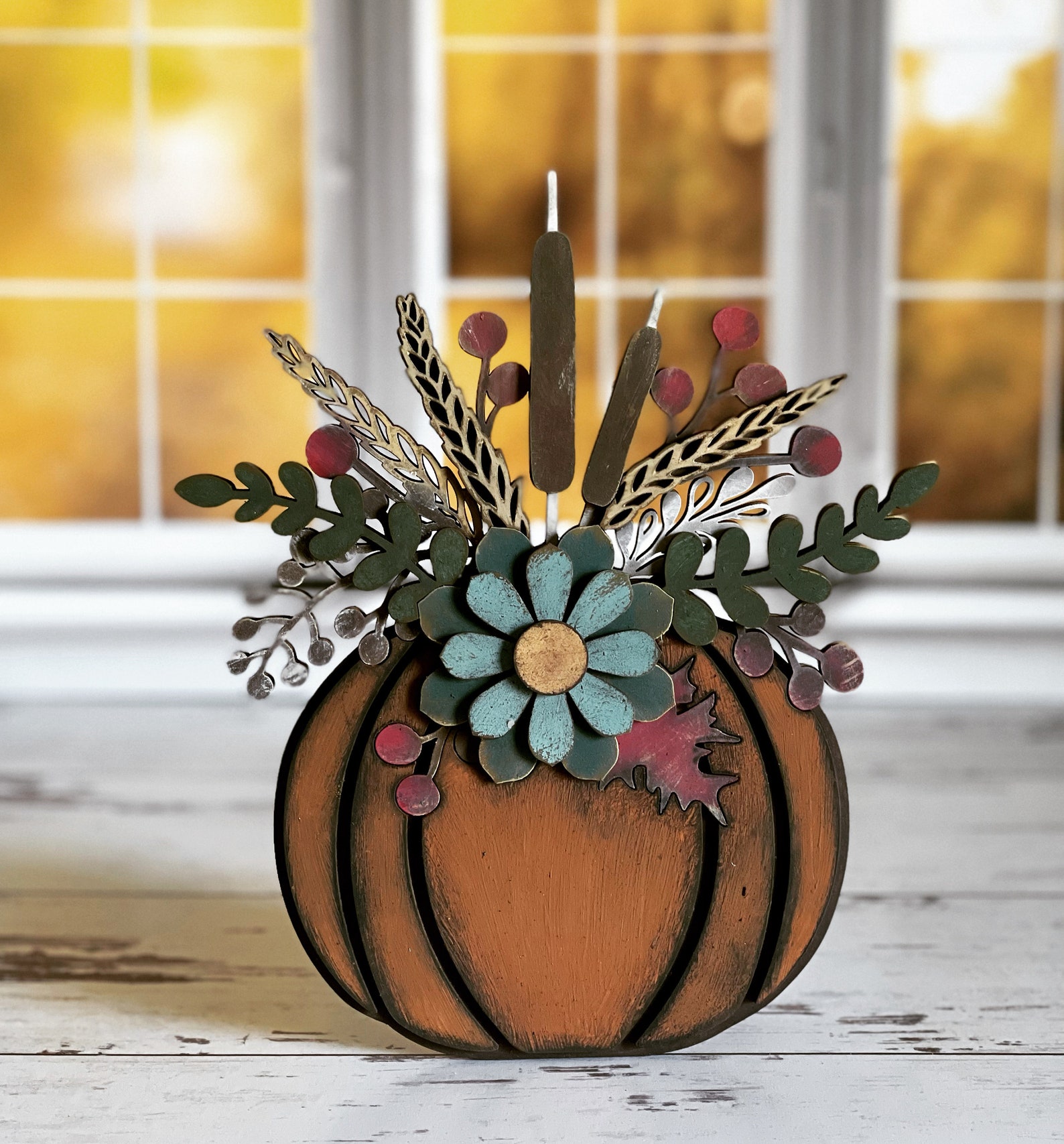 Fall Floral Cattail Pumpkin SVG Digital Download for Glowforge or Laser ...