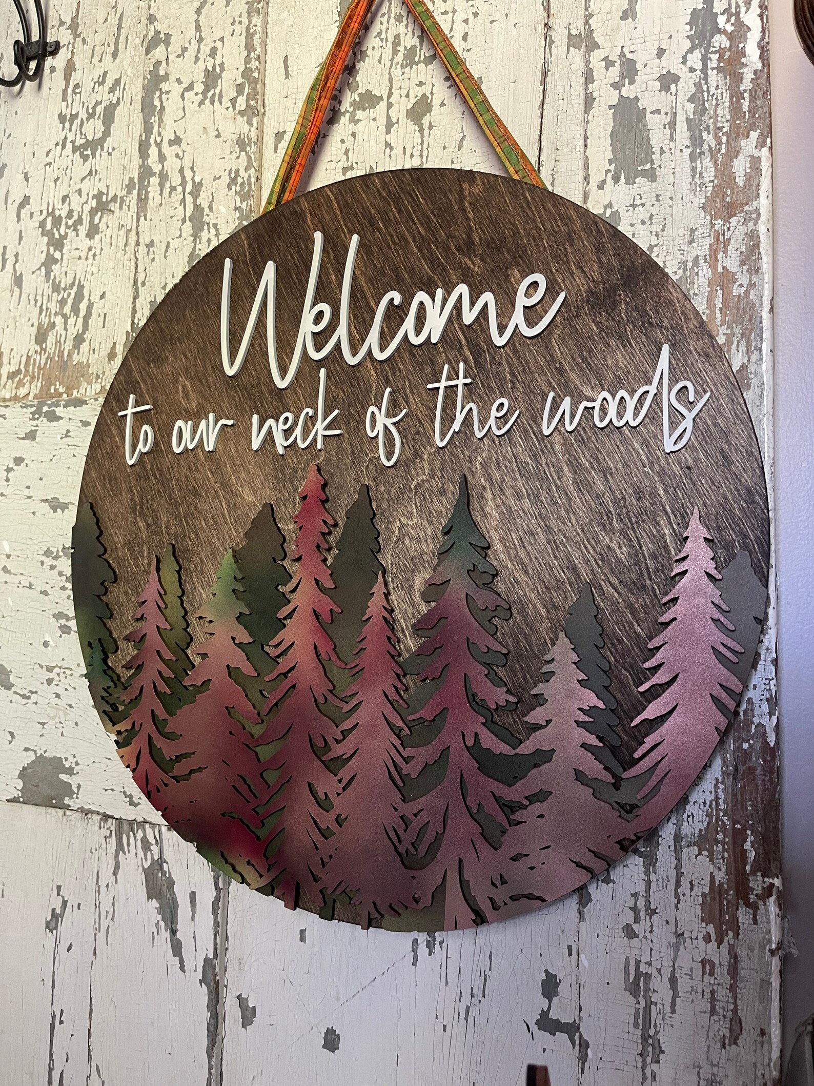 Welcome Sign W Woods - Pine Trees Round Door Sign SVG Digital Download ...