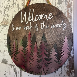 Welcome Sign W Woods - Pine Trees Round Door Sign SVG Digital Download ...