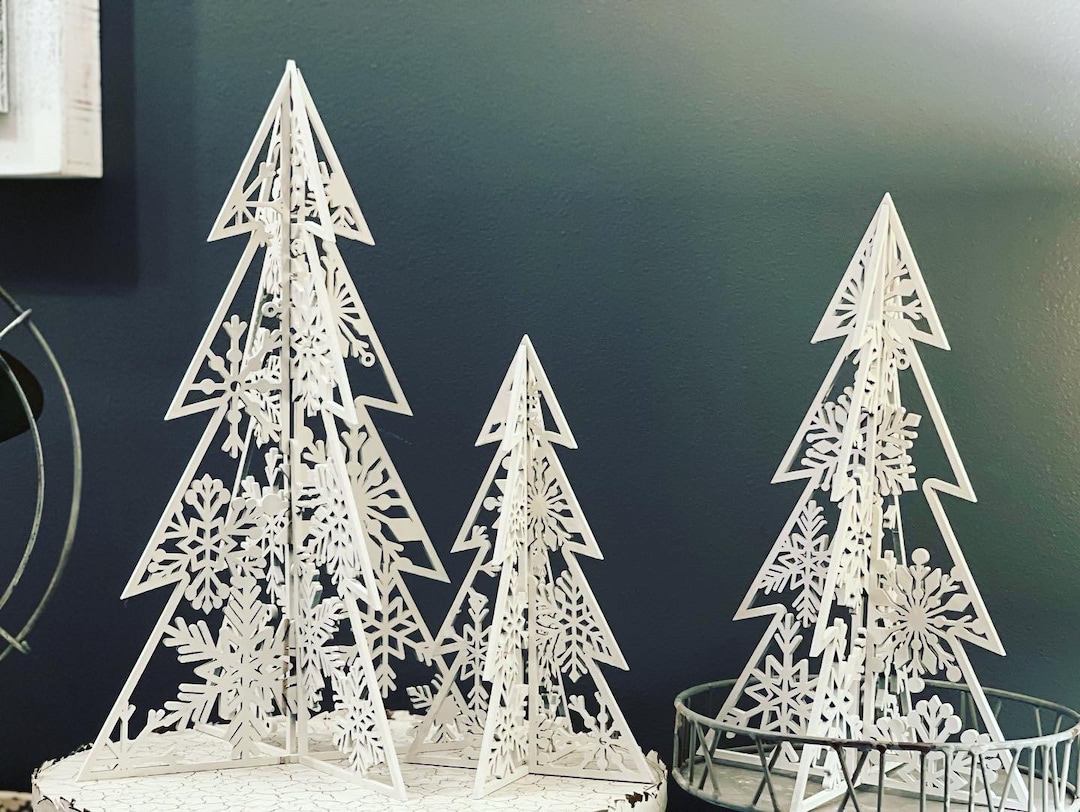 1/4” 3D Large Snowflake Trees Set of 3 SVG Digital Download for ...