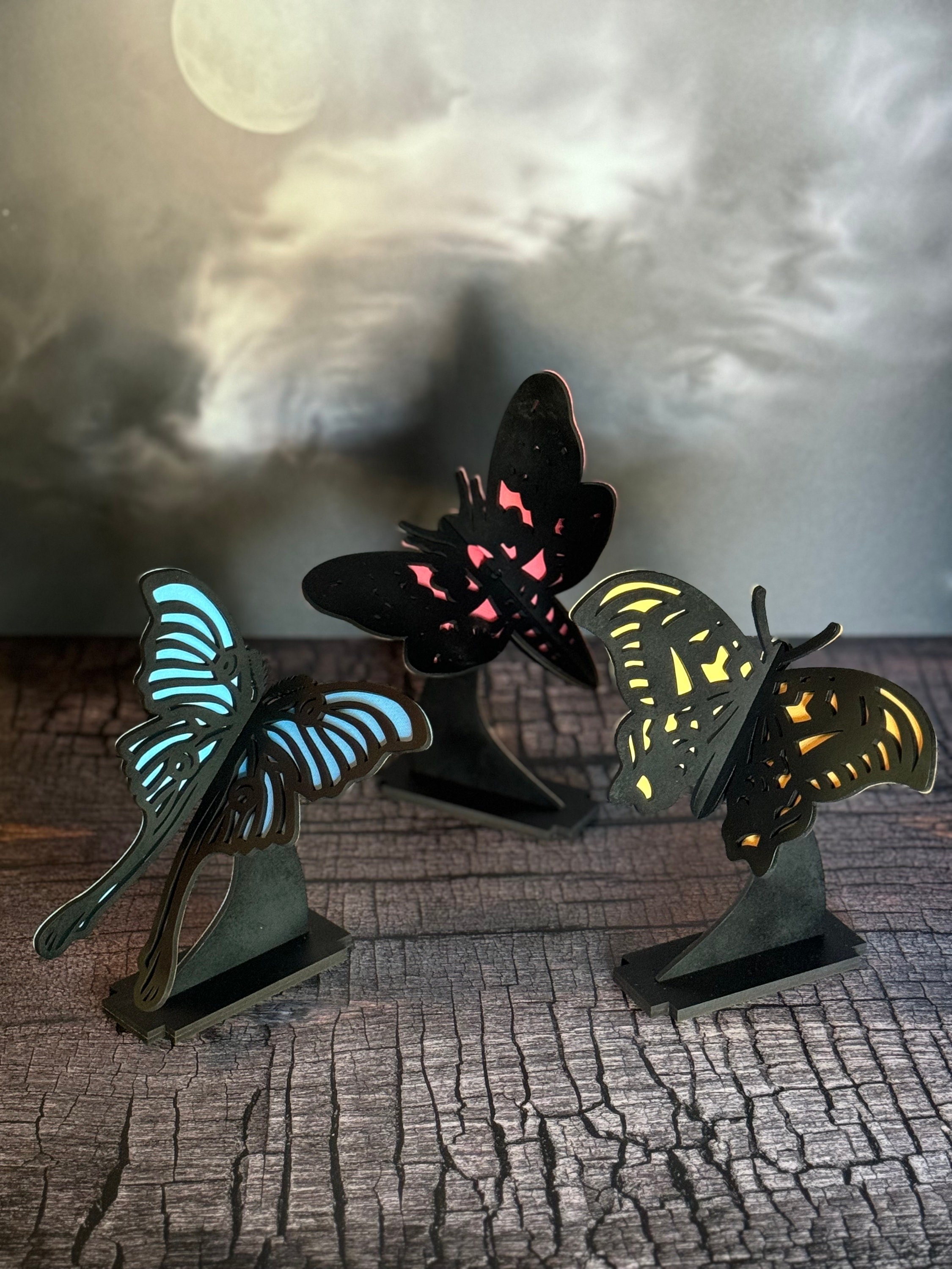 3D Moths SVG on Stands Set of 3 Digital Download for Glowforge or Laser ...