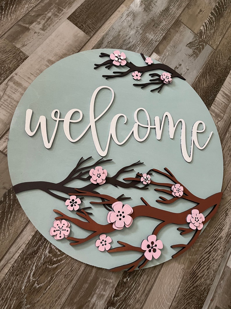 Cherry Blossom Welcome Sign SVG Digital Download for Glowforge - Etsy