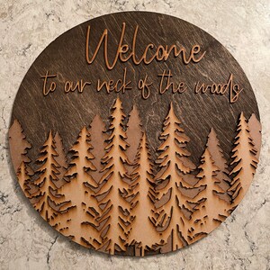 Welcome Sign W Woods - Pine Trees Round Door Sign SVG Digital Download ...