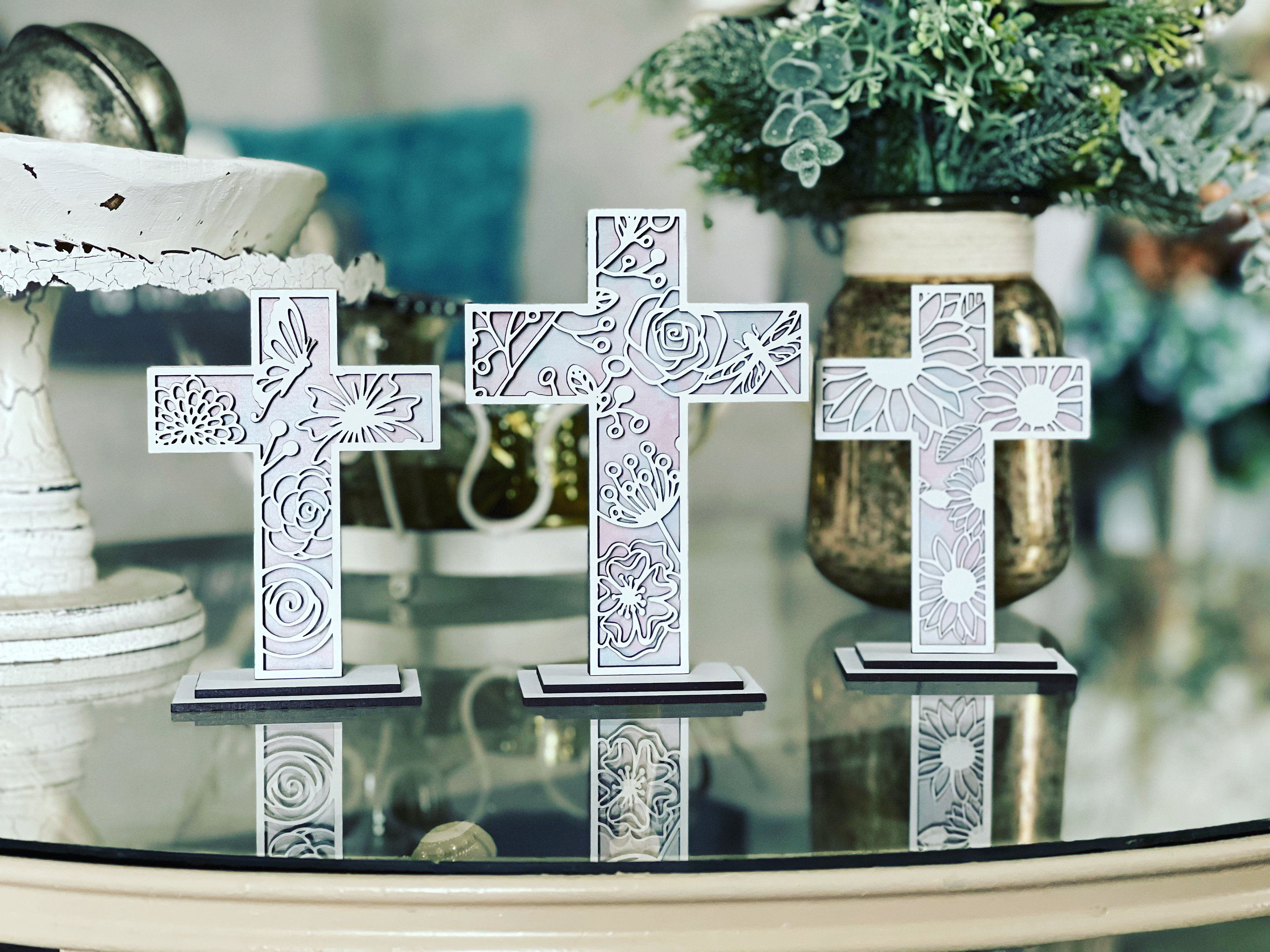 Floral Crosses Set of 3 SVG Digital Download for Glowforge or Laser NOT ...