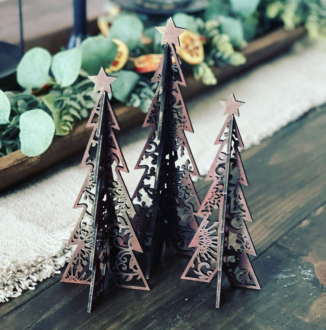 3D Flourish Snowflake Christmas Trees Set of 3 SVG Digital Download for ...