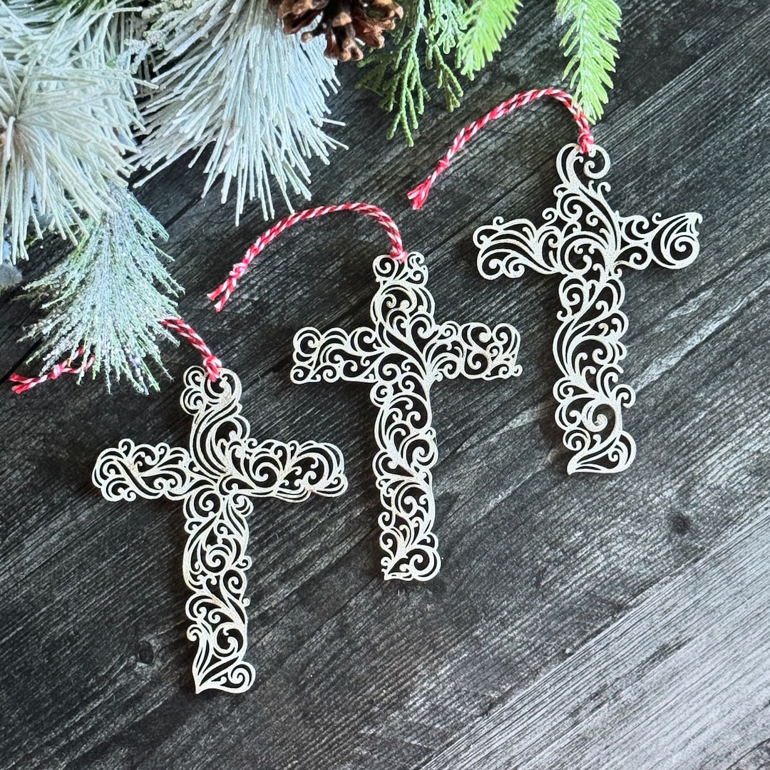 Swirly Cross Christmas Ornaments Set of 3 SVG Digital Download for Glowforge or Laser -not a ...