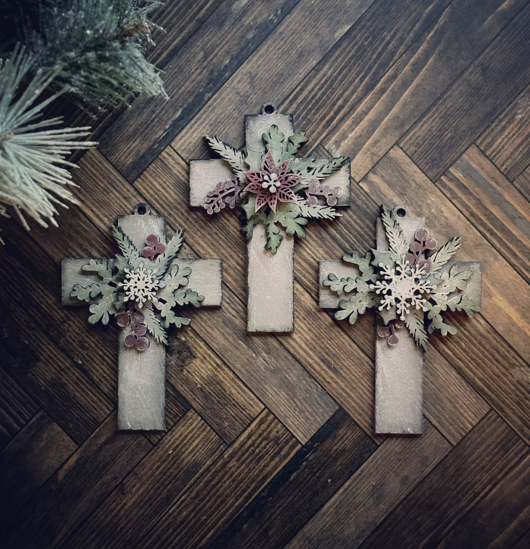 Mistletoe and Holly Cross Ornaments Set of 3 SVG Digital Download for ...