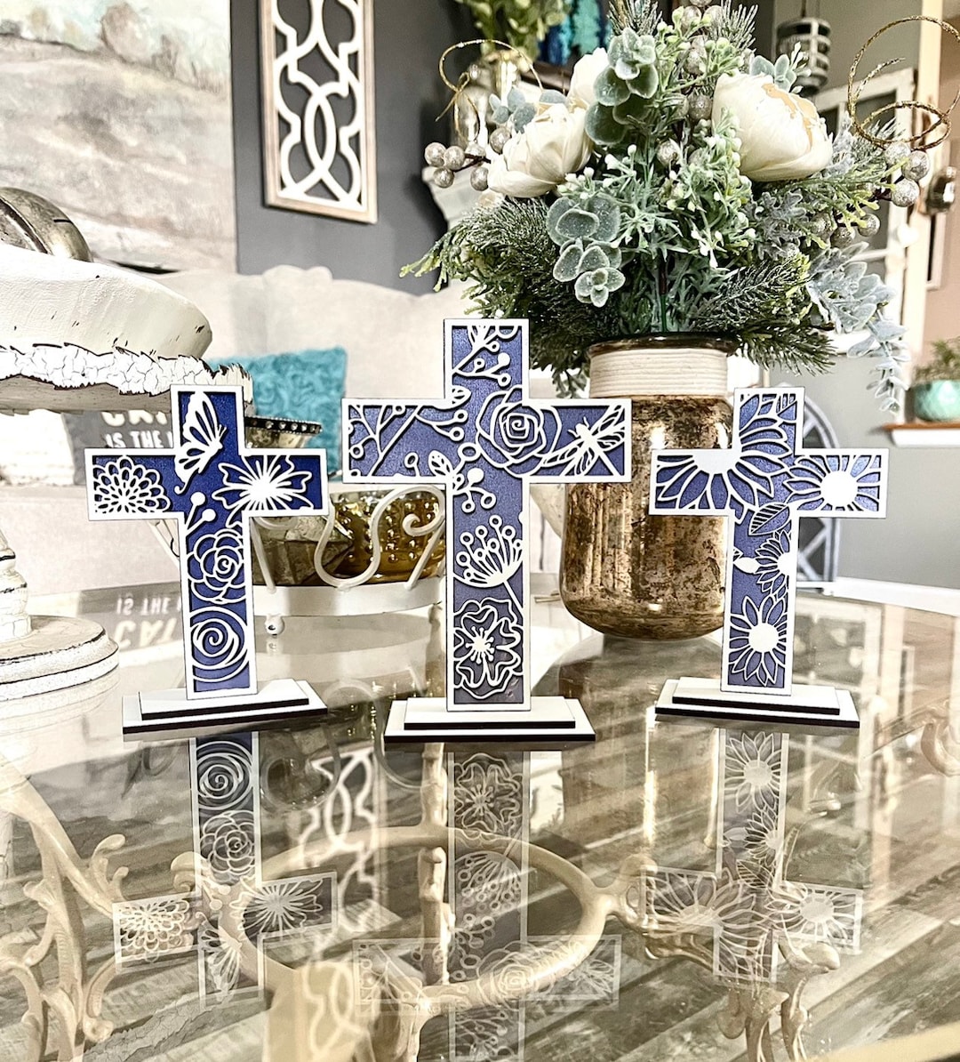 Floral Crosses Set of 3 SVG Digital Download for Glowforge or Laser NOT ...