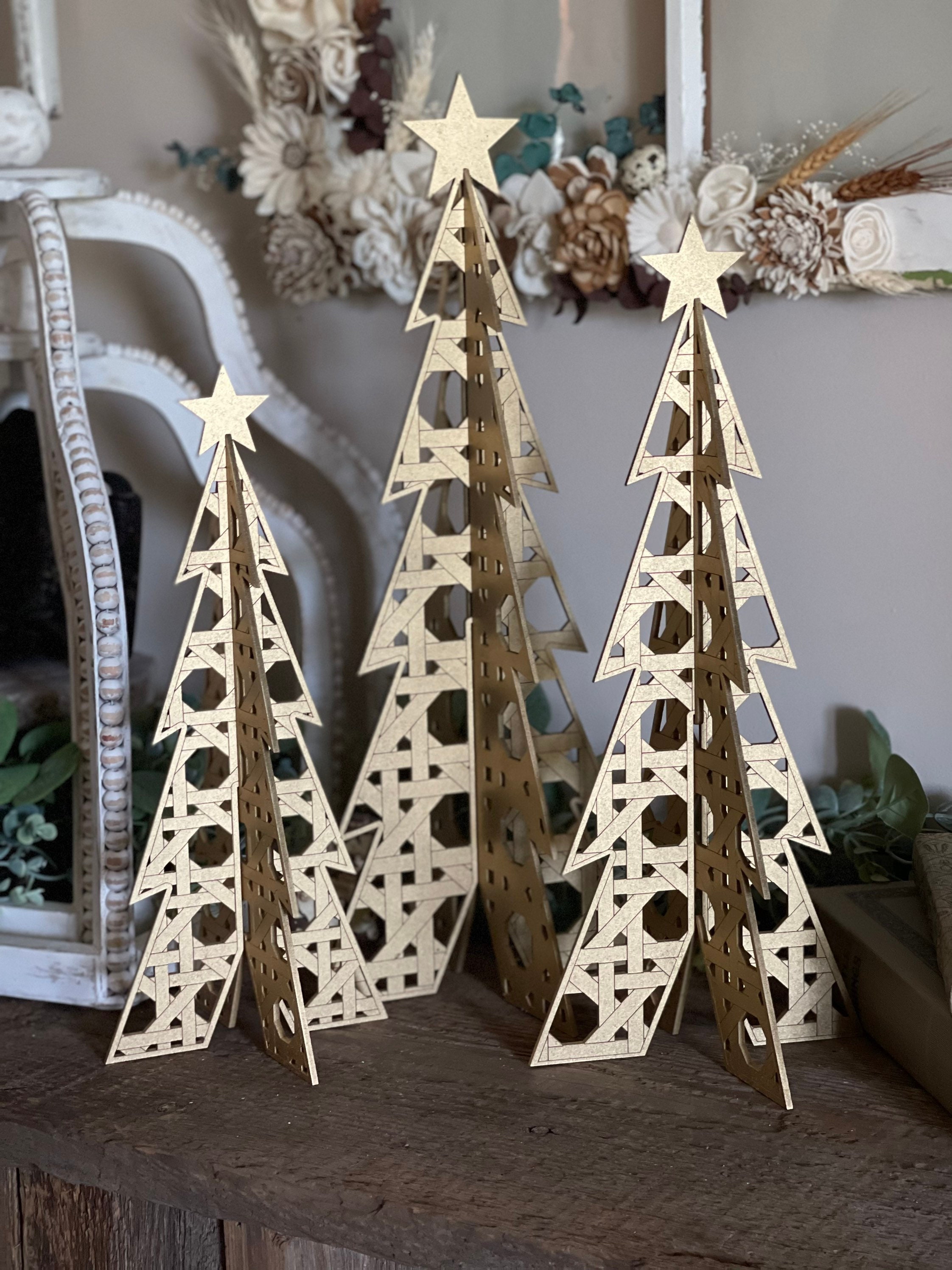 3D Large Rattan Cane Christmas Trees Set of 3 SVG Digital Download for ...
