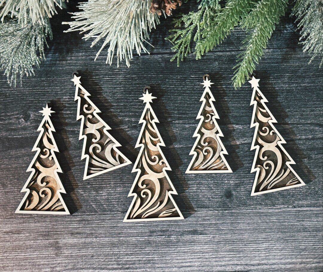 Swirly Flourish Christmas Tree Ornaments Set of 5 Digital SVG File for ...