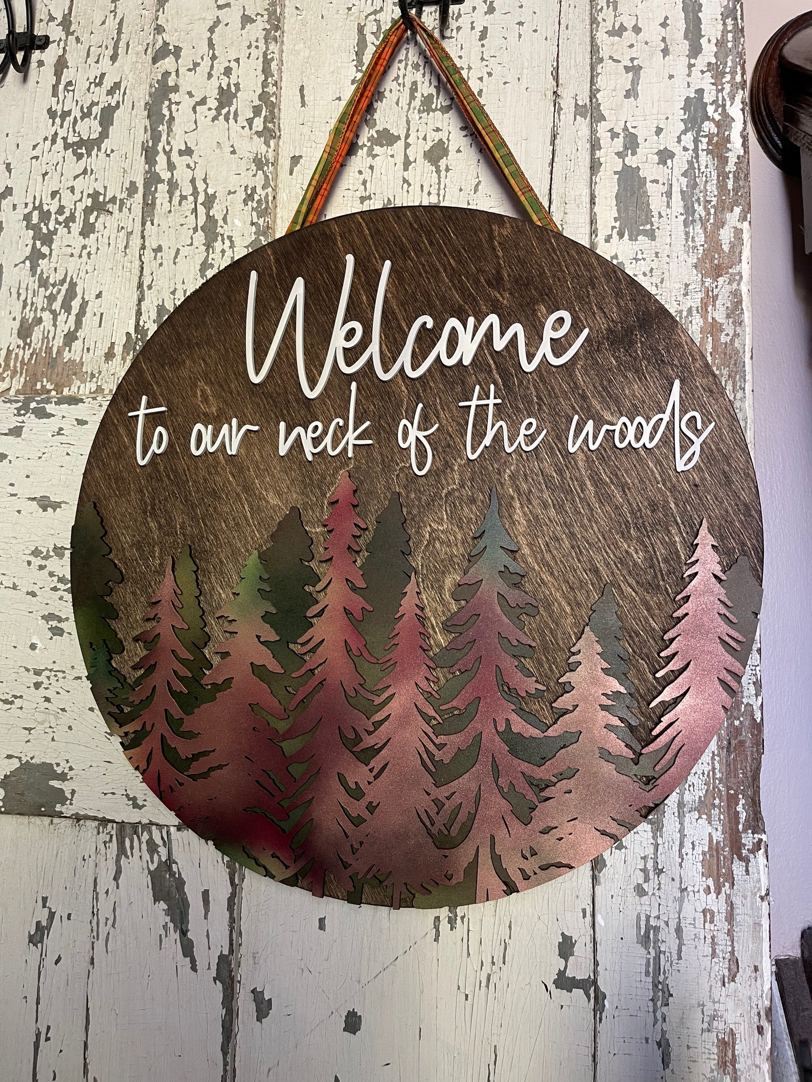 Welcome Sign W Woods Pine Trees Round Door Sign SVG Digital Download ...