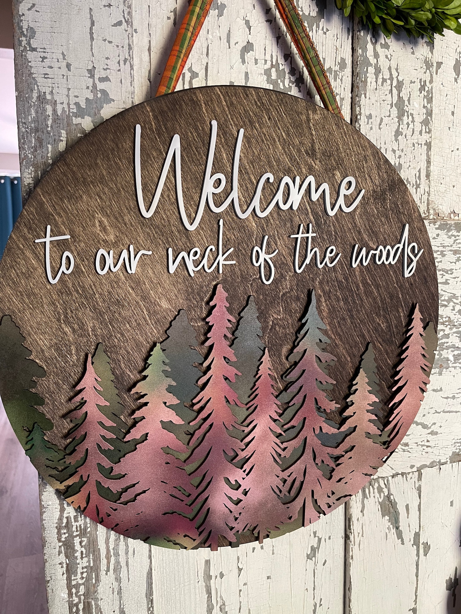 Welcome Sign W Woods Pine Trees Round Door Sign SVG Digital Download ...