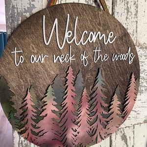 Welcome Sign W Woods - Pine Trees Round Door Sign SVG Digital Download ...