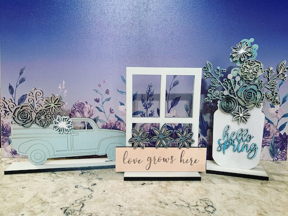 Floral Spring Set for Mantle Decor Truck Mason Jar Window | Etsy