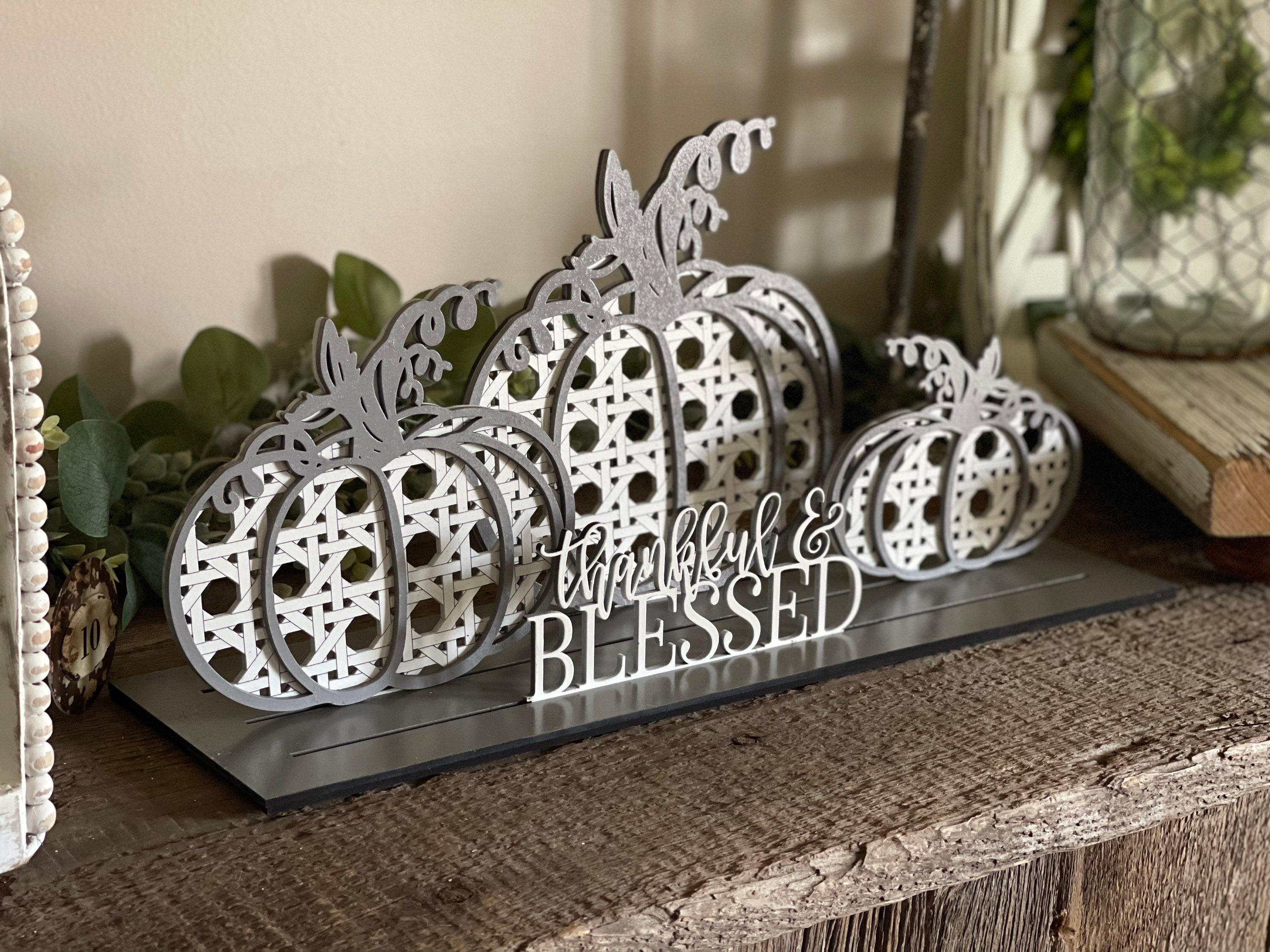 Thankful & Blessed Pumpkins Set of 3 With Stands and Words SVG - Etsy