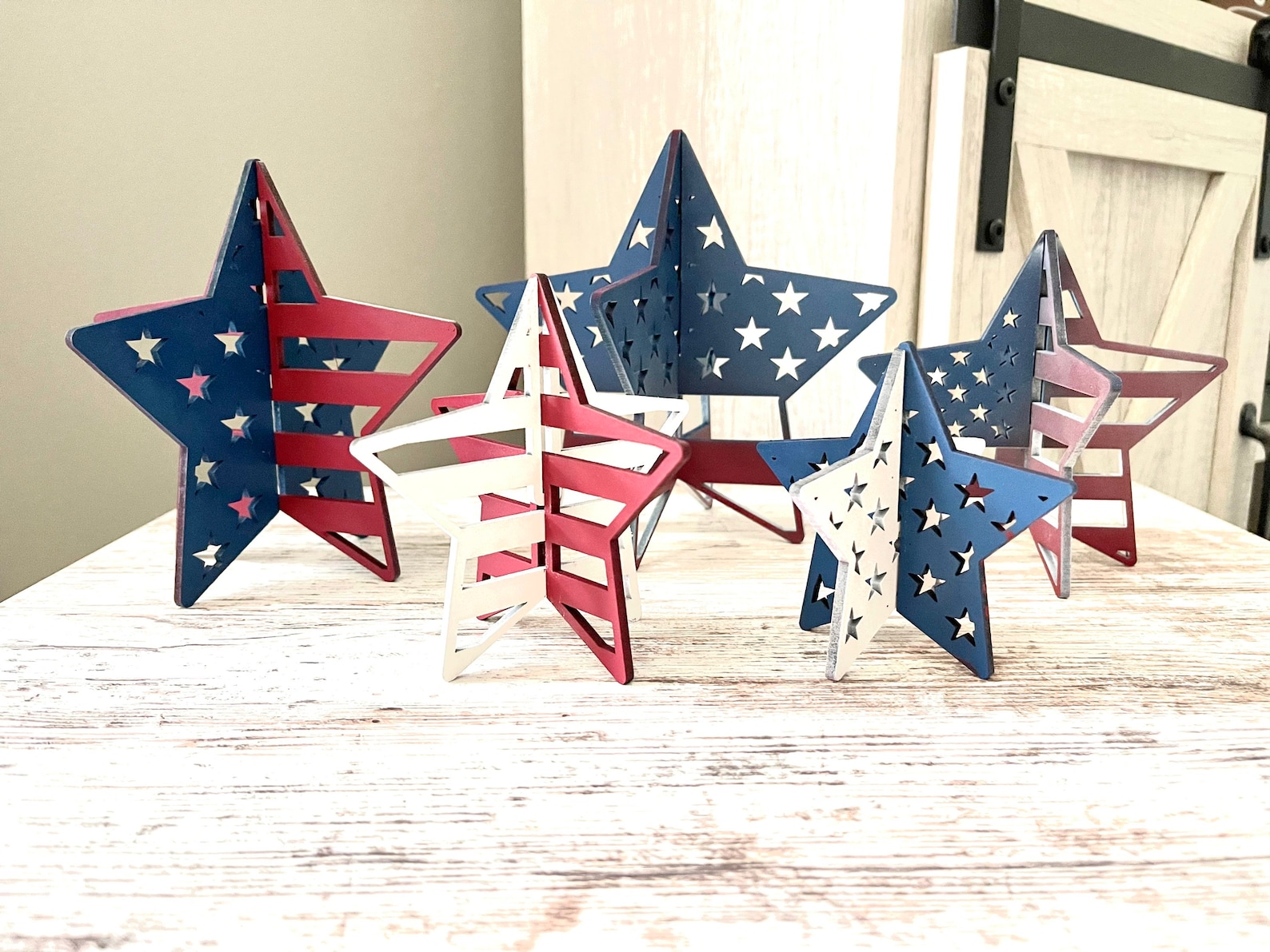 1/8 3D Standing Stars set of 5 Patriotic Stars and Stripes for Mantle ...