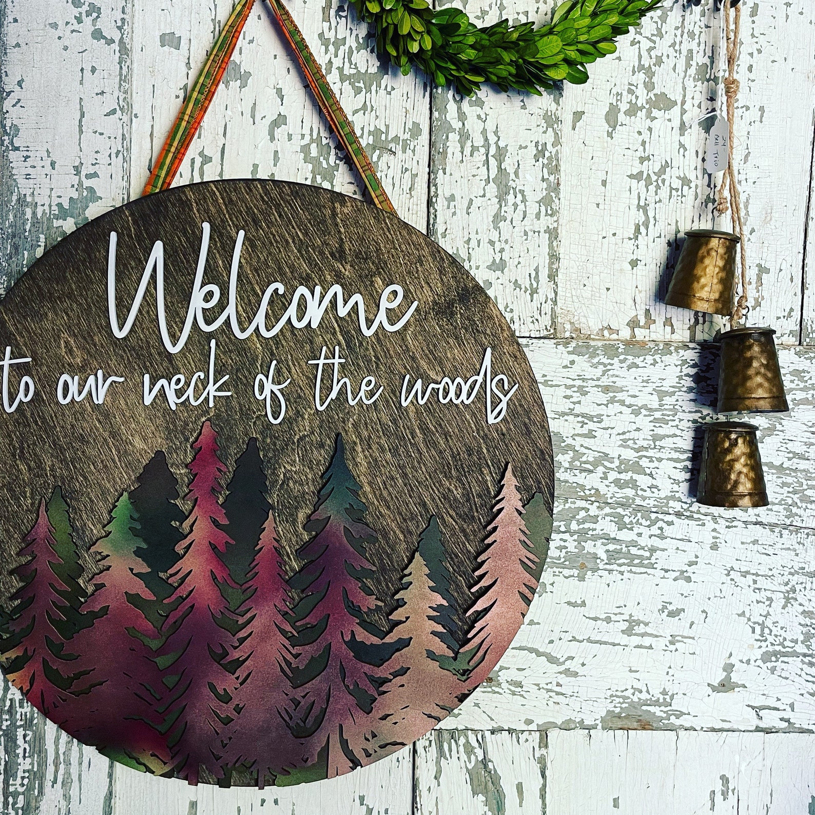 Welcome Sign W Woods Pine Trees Round Door Sign SVG Digital Download ...
