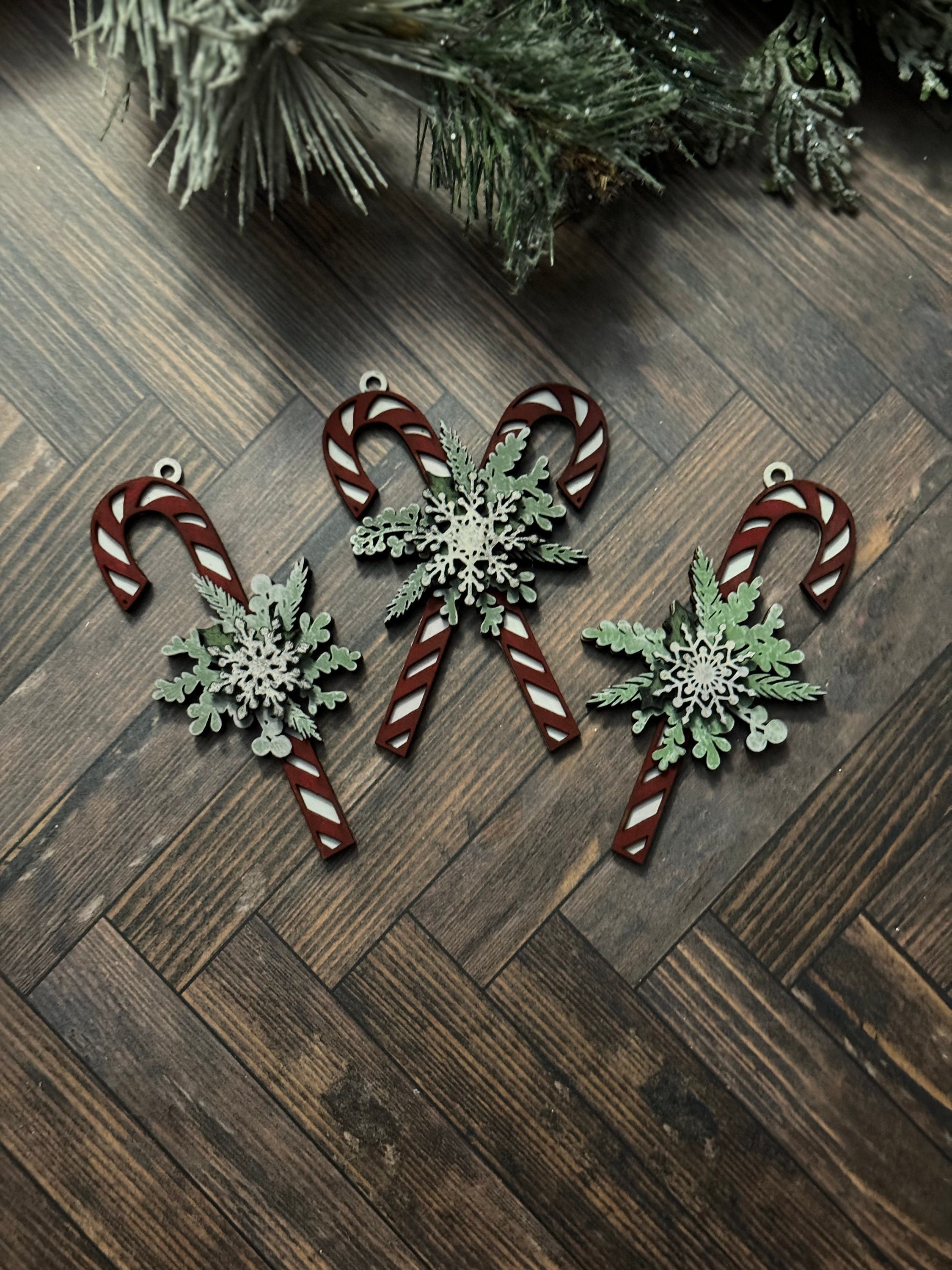 Mistletoe and Holly Candy Cane Ornaments Set of 3 SVG Digital Download ...
