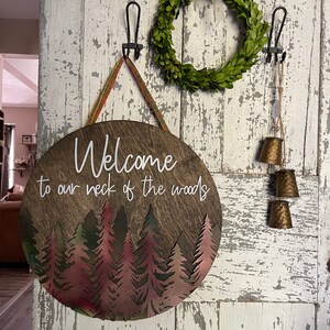 Welcome Sign W Woods - Pine Trees Round Door Sign SVG Digital Download ...