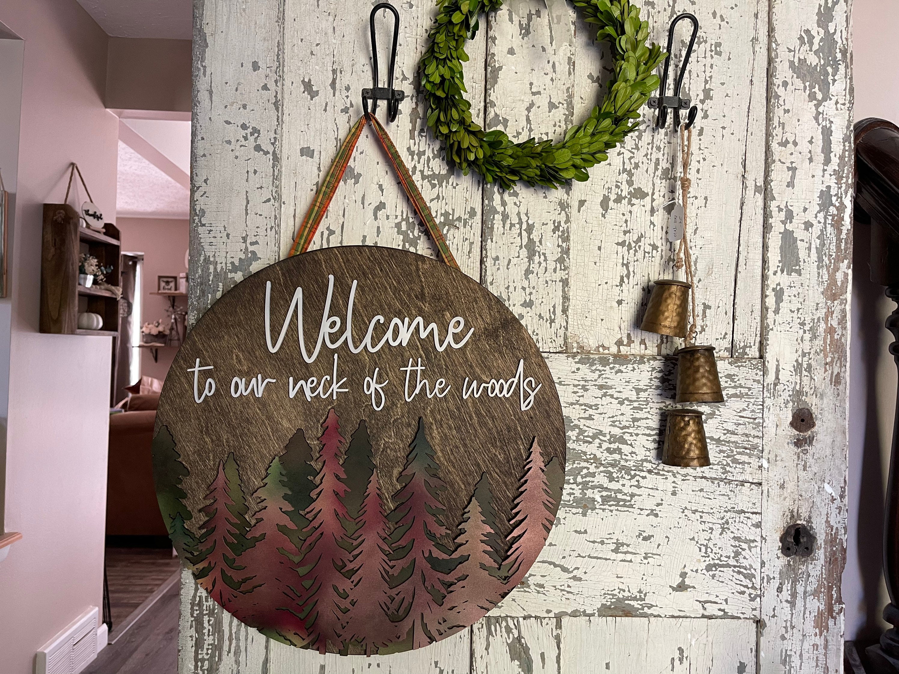 Welcome Sign W Woods Pine Trees Round Door Sign SVG Digital - Etsy