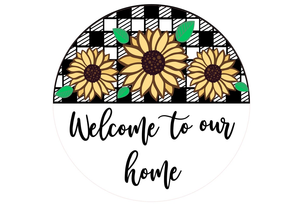 Buffalo Plaid Sunflower Welcome Sign Door Hanger SVG Digital Download ...