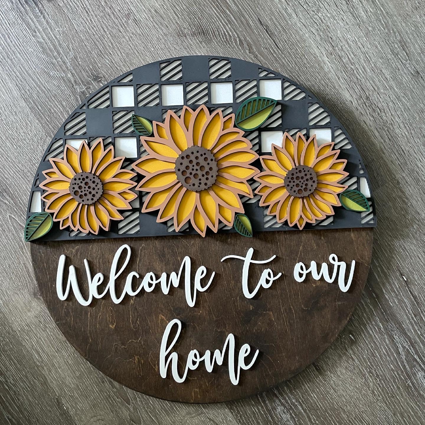 Buffalo Plaid Sunflower Welcome Sign Door Hanger SVG Digital - Etsy Canada