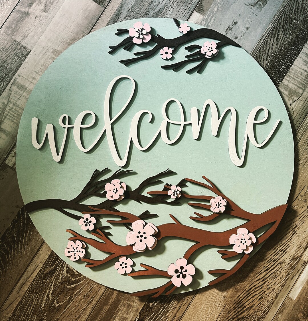 Cherry Blossom Welcome Sign SVG Digital Download for Glowforge or Laser ...