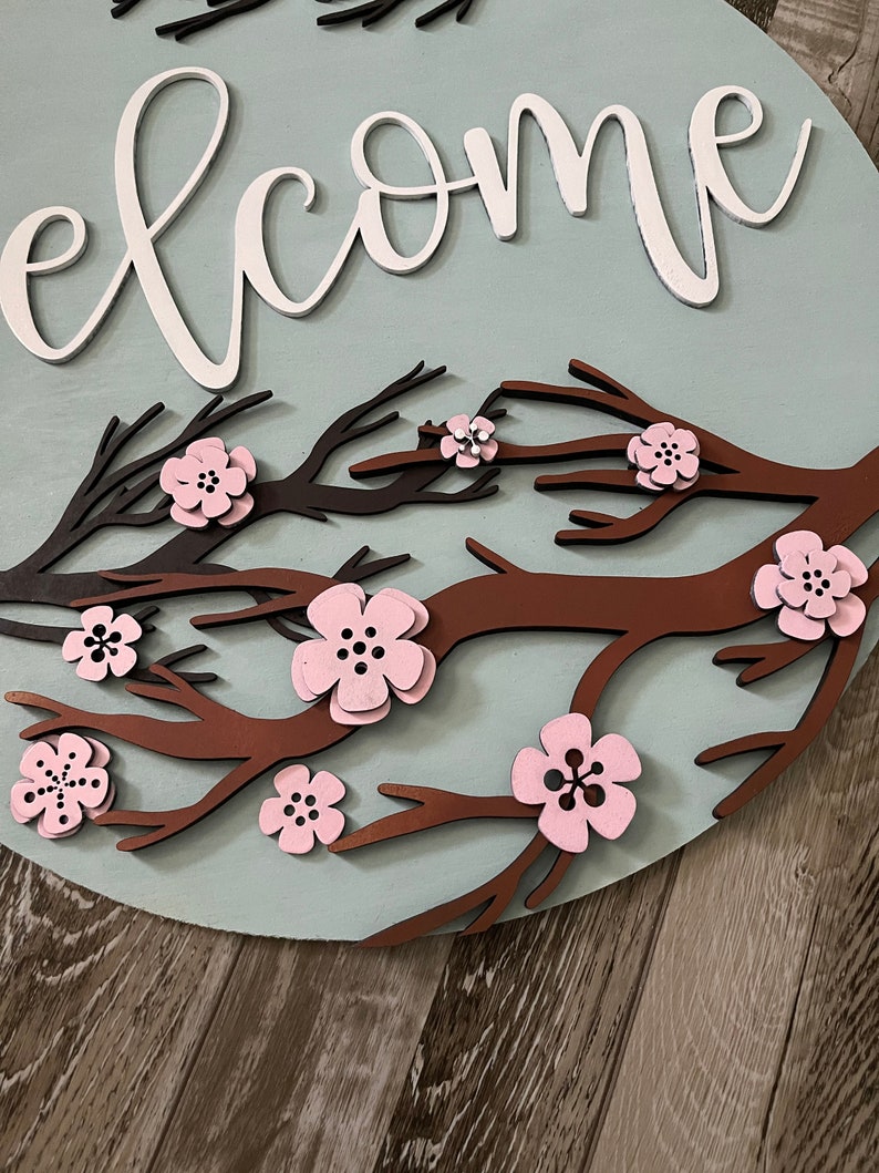 Cherry Blossom Welcome Sign SVG Digital Download for Glowforge - Etsy