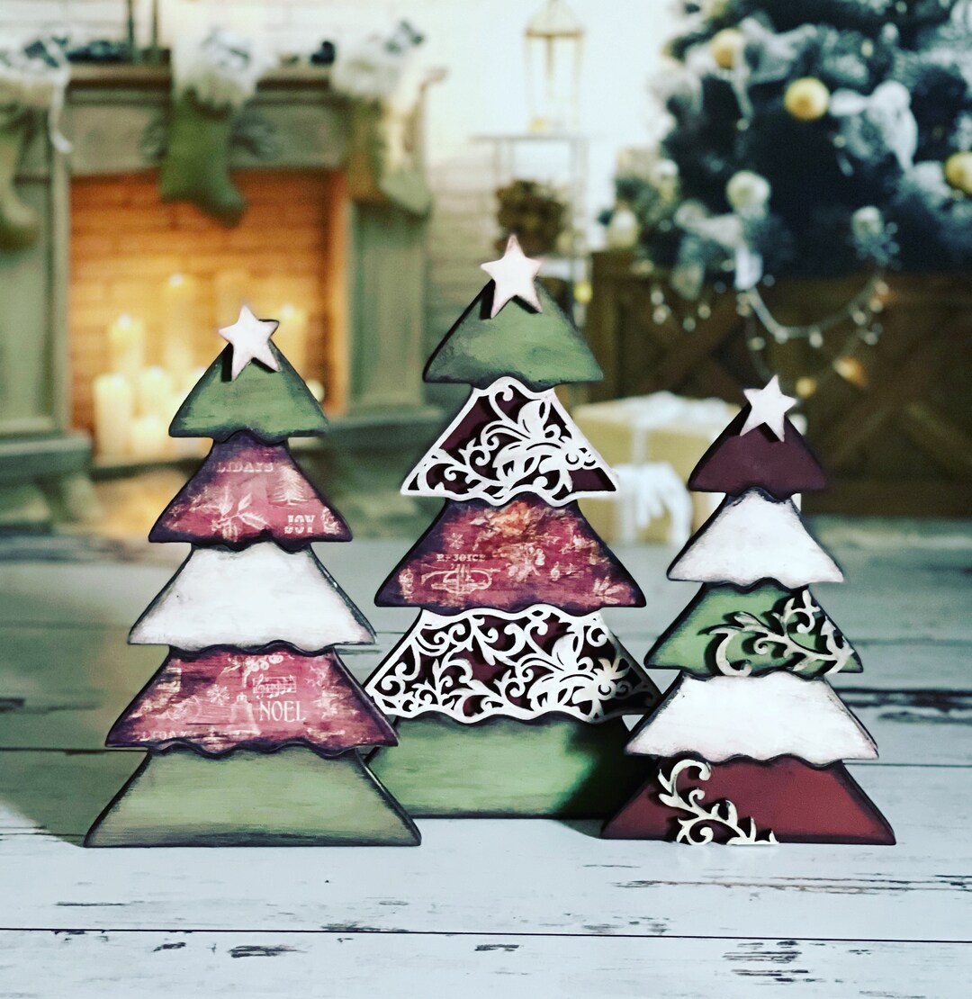 Layered Flourish Trees Set of 3 SVG Digital Download for Glowforge or ...