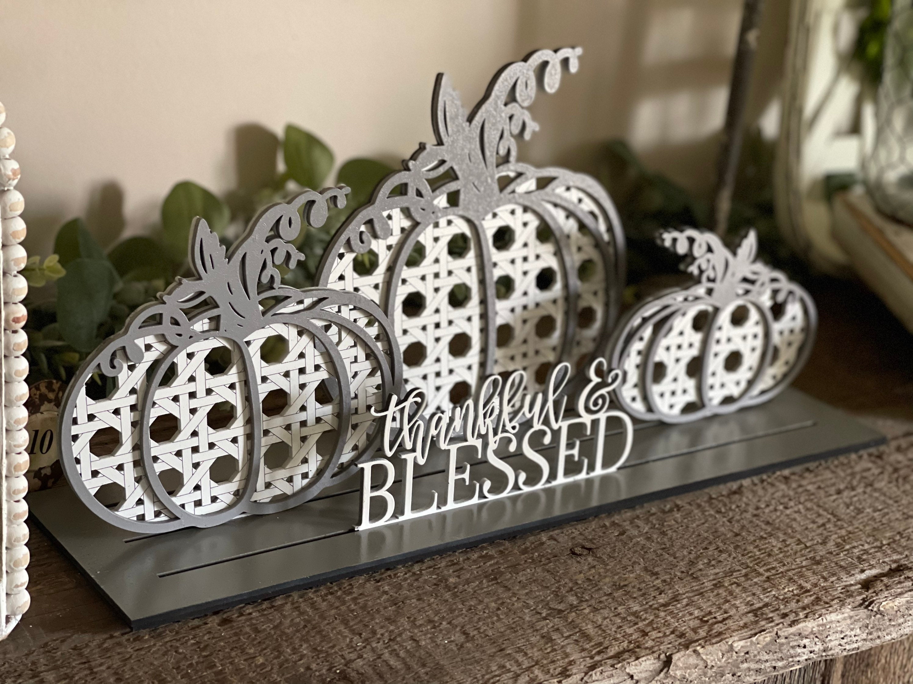 Thankful & Blessed Pumpkins Set of 3 With Stands and Words SVG Digital ...
