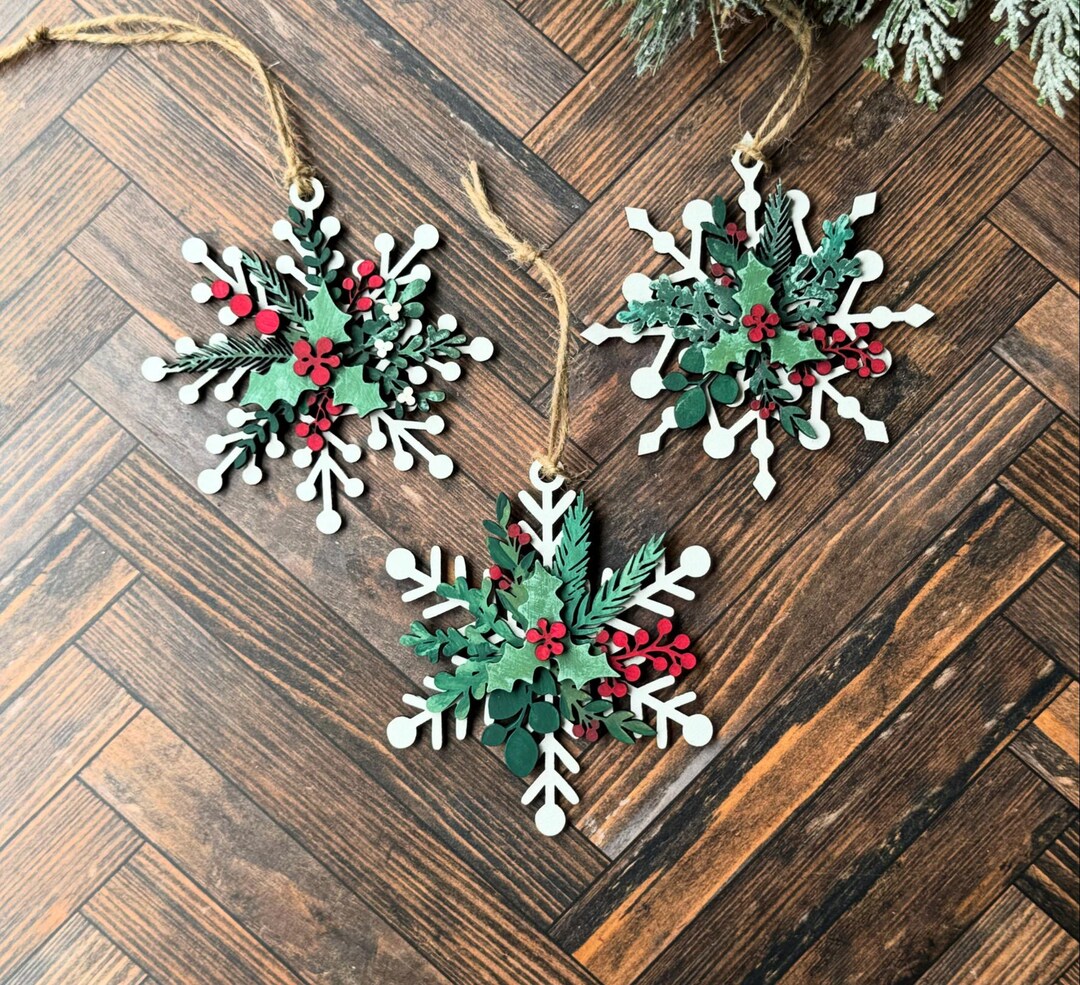Mistletoe & Holly Snowflake Ornament Set of 3 SVG Digital Download for ...