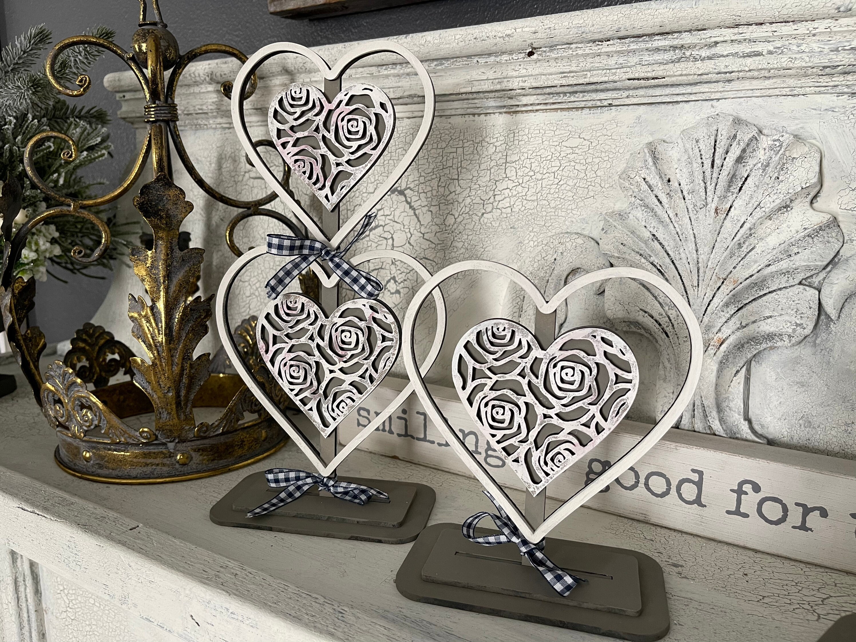 Heart Topiary Bundle conversation Hearts Swirls Roses for - Etsy